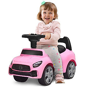 Costzon Kids Push and Ride Racer, Ride On Push Car w/Horn, Music, Under Seat Storage, Handle, Foot-to-Floor Sliding Car Pushing Cart for Toddler, Gift Toy for Children Boys & Girls (Pink)