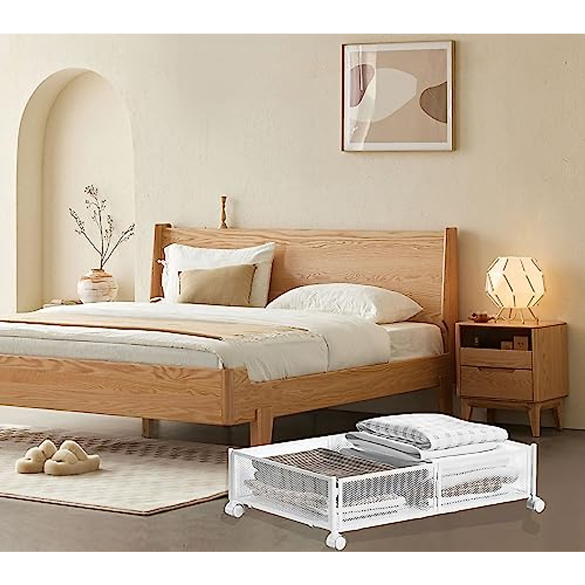 RUTILY Under Bed Storage Containers with Wheels Foldable Bedroom Under Bed Storage Organizer with Handles,Rolling Under Bed Storage Drawer Basket for Clothing, Books, Toys, Shoes (2 pack, white)