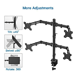 HUANUO Quad Monitor Stand, 4 Monitor Stand for 13-27 inches Computer Screens with Full Articulation, Heavy Duty Monitor Desk Mount Fully Adjustable Holds up to 22LBS per Arm