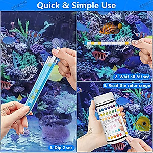 7 in 1 Aquarium Water Testing Strips, 100 Strips Marine Test Kits for Aquariums Pond Betta Fish Tank Freshwater Saltwater, Easy Tester for pH, Chlorine, Alk, Nitrate, Nitrite, Carbonate, Hardness