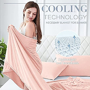Cooling Weighted Blanket 59 X 79in Queen Sized Blanket, Japanese Q-Max 0.4 Technology Mica Nylon with Cooling Fibers Material Blanket for Adults, Children, Babies. Keep Cooling in Summer Night-Pink