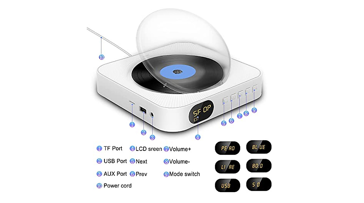 CD Player Portable with Bluetooth - Wall Mountable & Desktop Stand CD ...