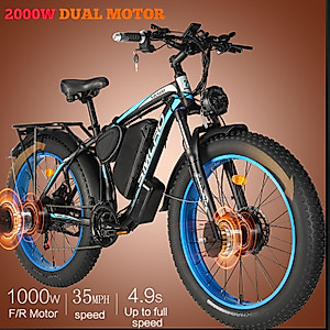 Tiemahun (US Stock) SMLRO XDC600 Plus Dual Motor AWD 22.4AH 2000W 26" Fat Tire Electric Bike 35MPH, 21 Speed Mountain Ebike Suspension with Lock Hydraulic Disc Brakes, Ebikes for Adults (White & Red)