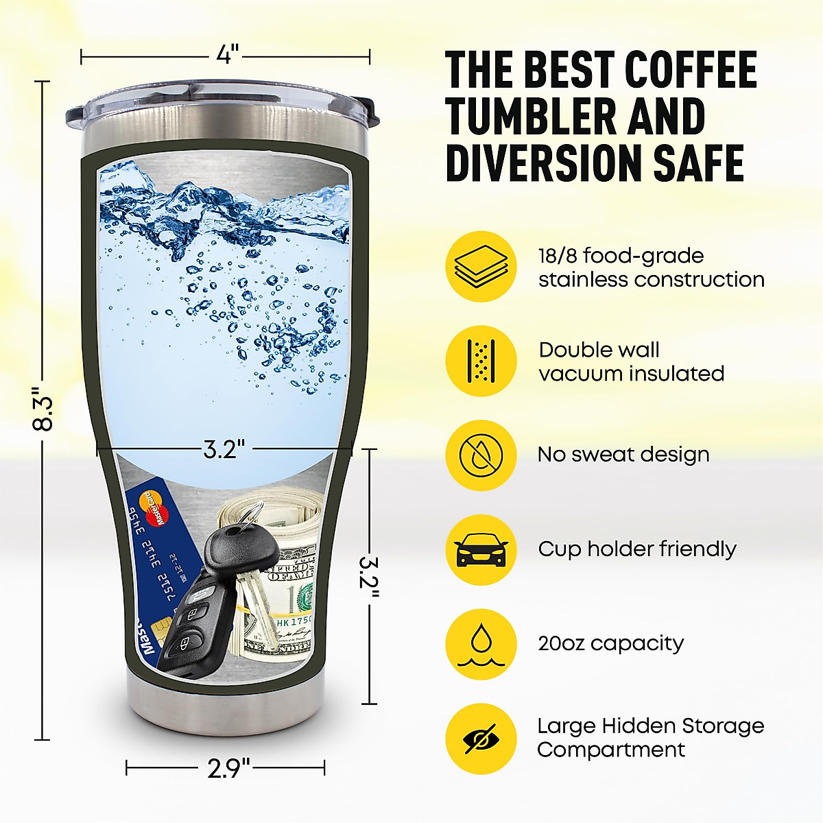 Sneaky Booze 30oz Coffee Tumbler Diversion Safe Stainless Steel Mug Double Wall Vacuum Insulated Can Portable Water Bottle Storage Container Hide Jewelry Valuables Secret Hidden Travel Cup Army Green