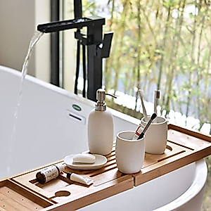 Lilyang White Ceramic Bathroom Accessories Set, 4 Pcs Bathroom Accessory Set with Soap Dispenser, 2 Bathroom Tumblers and Soap Dish, Premium Accesorios para Baño for Bathroom Decor