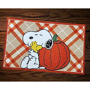 Nourison Peanuts Accent Throw Rug 20 x 32 inches Non-Skid Latex Backing Cartoon Character Print (Fall Pumpkin Rug)