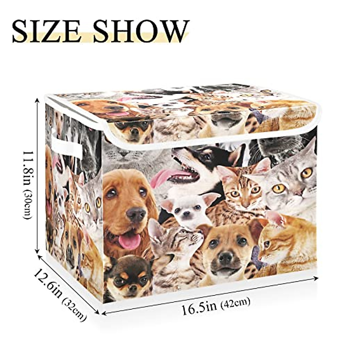 Kigai 3d Print Dogs & Cats Storage Baskets for Shelves Foldable Closet Basket Storage Bins with Lid for Clothes Home Office Toys Organizers