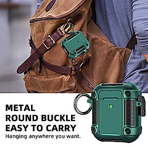 for AirPods 2nd Generation Case, Airpods Case with Secure Lock Clip Keychain for Men Women, AirPods 1&2 Cover Rugged Full Body Shockproof Hard Shell Protective Cases for Apple AirPods 2nd/1st-Green