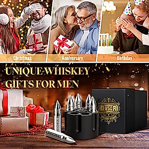 Whiskey Gifts for Men, Reusable Whiskey Stones, Mens Gifts for Dad, 6Pc Stainless Steel Ice Cubes, Cool Gadgets for Husband Grandpa Brother, Unique Birthday Gifts for Men Who Have Everything