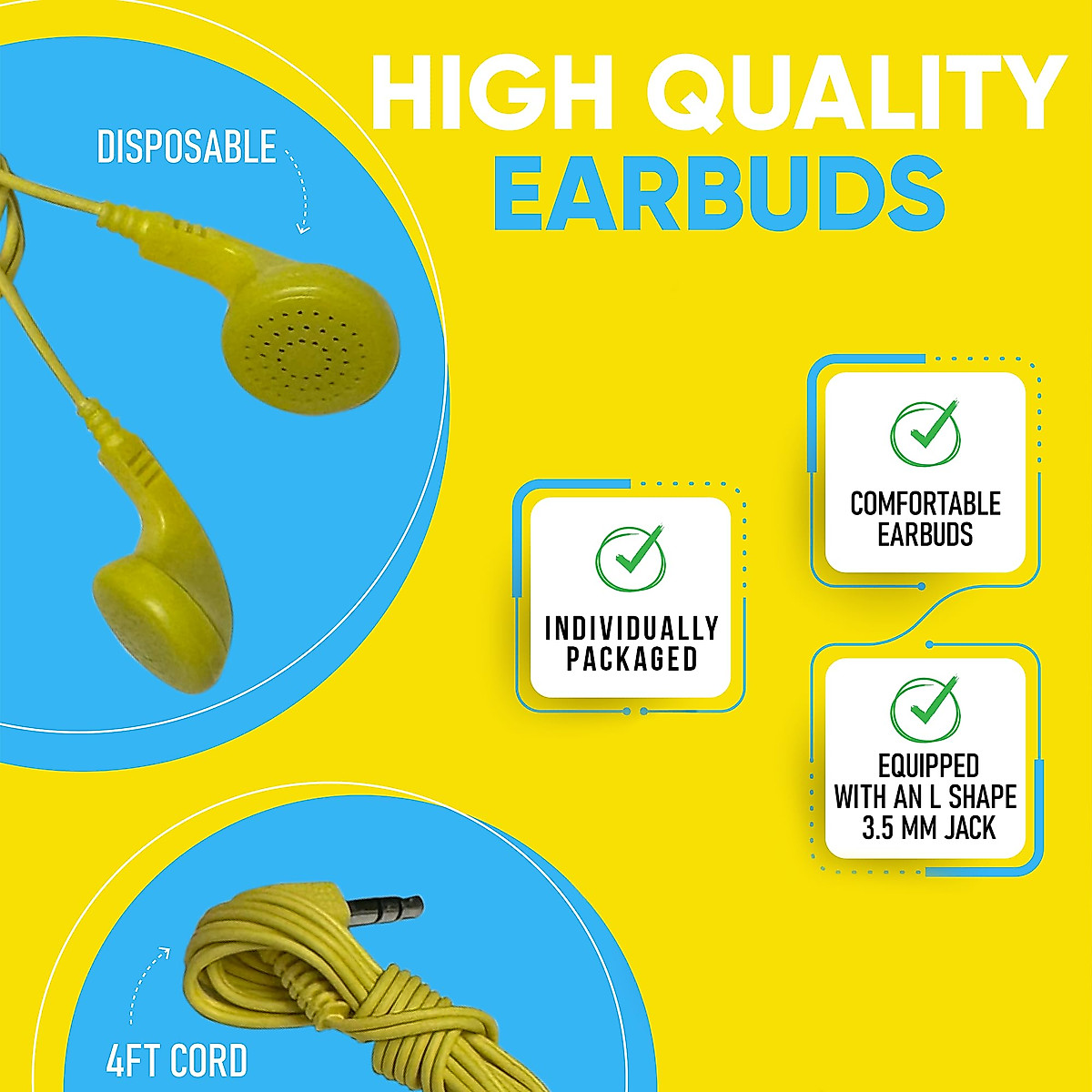 Redskypower 10 Pack Black Color Kid's Wired Earphone Headphones, Individually Bagged, Disposable Earphones Ideal for Students in Classroom Libraries Schools, Bulk Wholesale