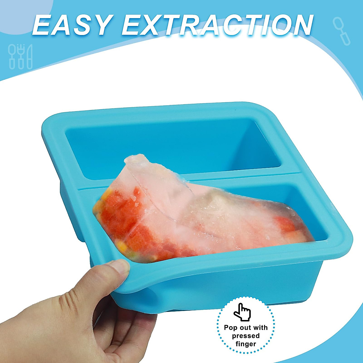 2pack Silicone Freezer Tray for Soup Cube Silicone Freezing Tray with Lid,Large Ice Cube Tray freezer Food Molds,Store Soup,Sauce,Leftovers - Makes Perfect cube storage Silicone Molds ice(2 CUP/2Pack)