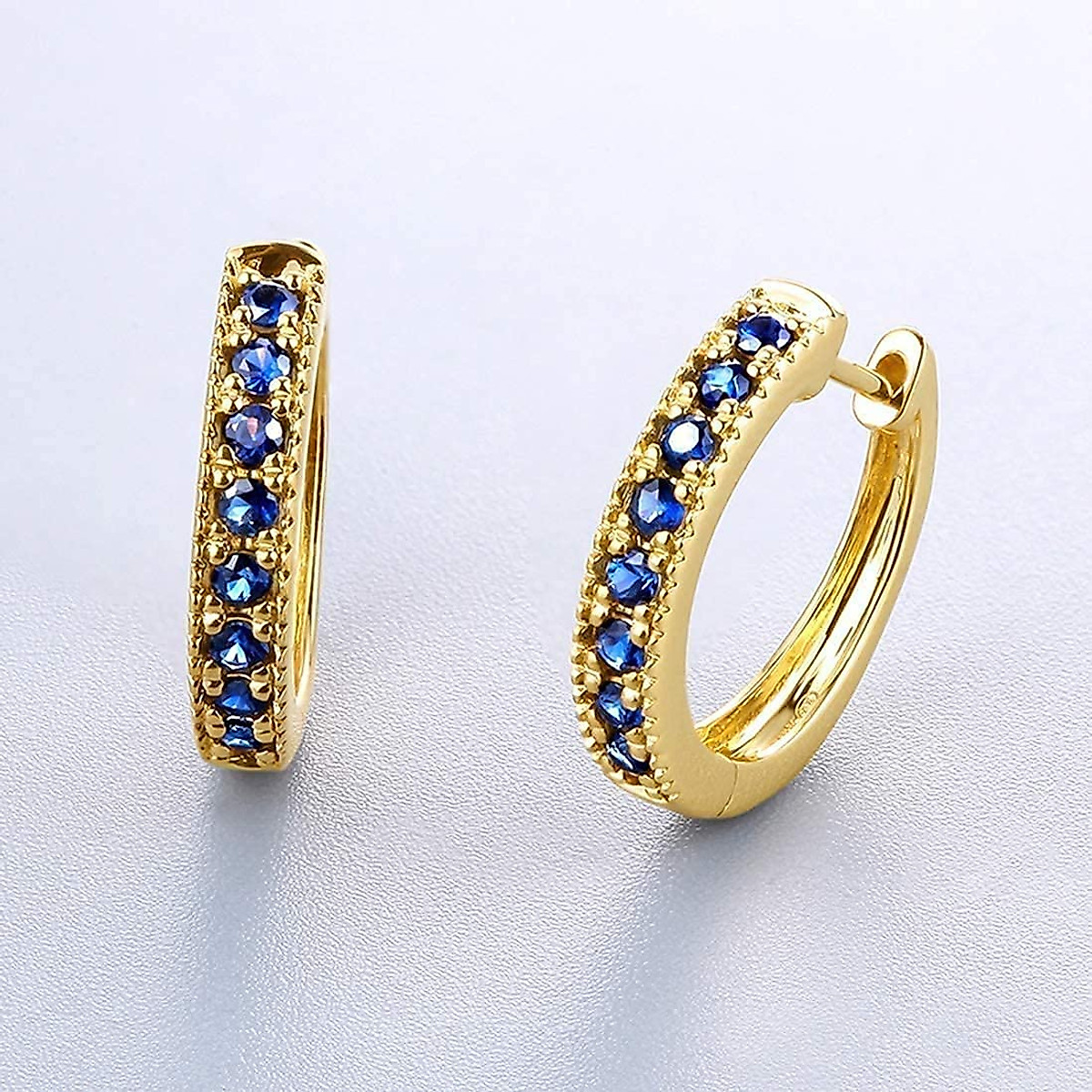Carleen 14K Solid Yellow Gold Hoop Earrings 0.42cttw Genuine Sapphire Birthstone Earrings Huggie Cartilage Valentines Day Gifts Birthday Gifts for Women Fine Jewelry 1/2" (13mm)