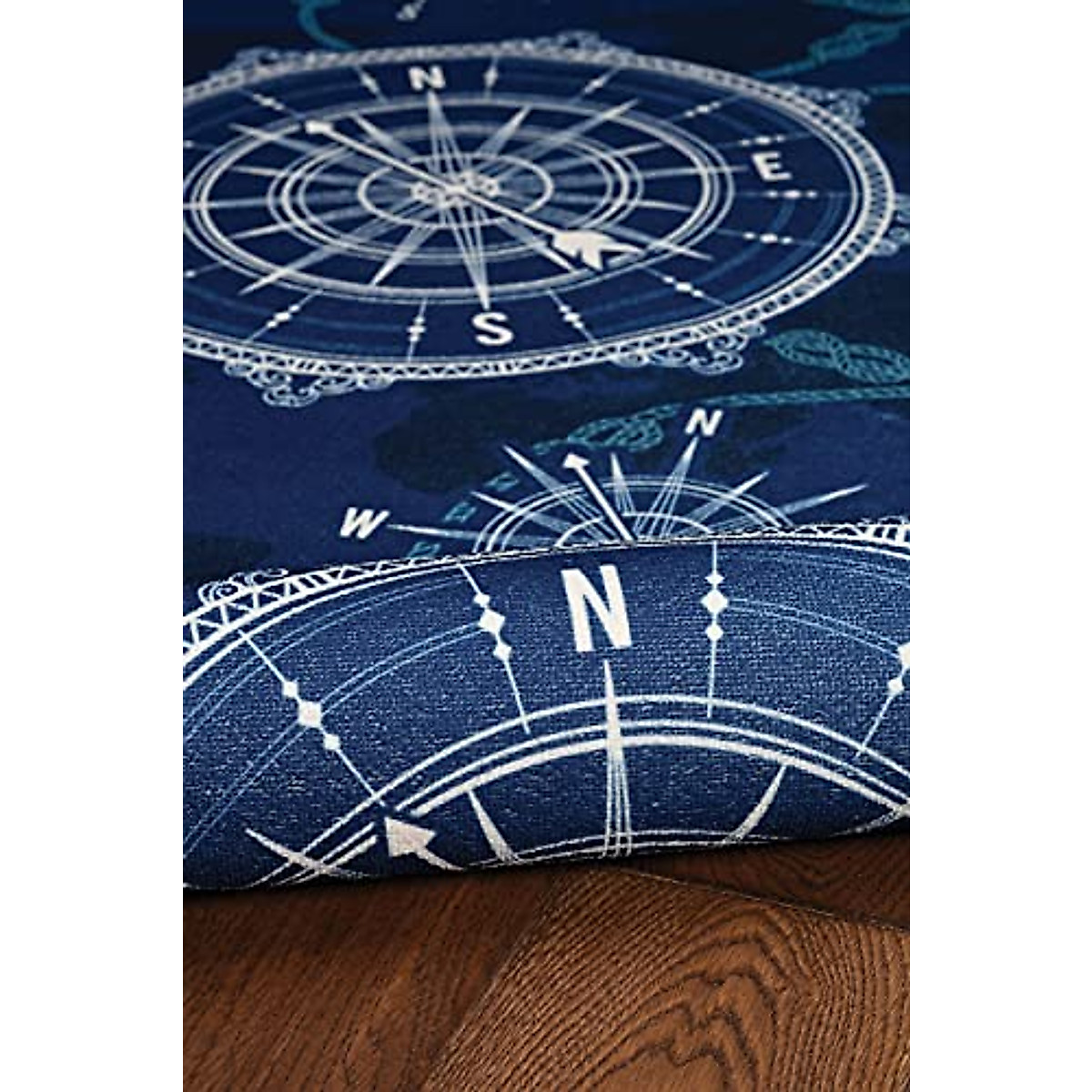 Linon Home Decor Products The Anywhere Washable Rug Velmer Blue & Ivory 3' X 5' Accent Rug