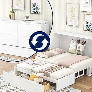 GYYBED Queen Size Mobile Murphy Bed Solid Wood Foldable Platform Bed for Guest Rooms Queen Murphy Bed Cabinet Hidden Murphy beds Murphy Bed Cabinet (White)