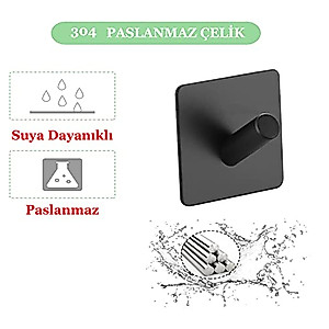 Adhesive Hooks - 5 Pack Heavy Duty Wall Hooks Waterproof Stainless Steel Hooks for Hat Towel Robe Hooks Rack Wall Mount - Bathroom Kitchen Home Hotel Office Cabinet and Bedroom Matte BLACK02