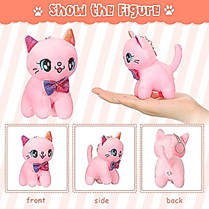 Chalyna 12 Pcs Cute Stuffed Animal Toy 4 Inch Mini Plush Mermaid Tiger Turtle Puppy Pig Alpaca Cat Ornaments Stuffed Doll Keychain Handbag Pendant for Birthday Party Favors DIY Home Decor(Cat Style)