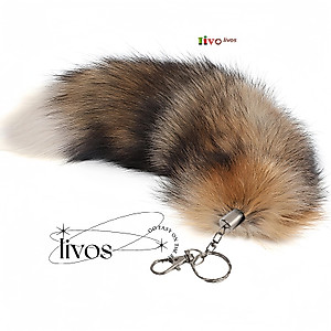 Iivos Fluffy Therian fox Tail Keychain - Soft Fur, Realistic Colors, Durable, Perfect for Cosplay, Renaissance Fairs (1, Sun Fox)