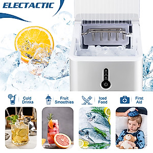 Electactic Ice Maker Countertop, Efficient Easy Carry Ice Maker, Self-Cleaning Ice Maker with Ice Scoop & Basket, 9pcs/ 8mins 26.6Lbs Per Day for Home/Office/Kitchen, Silver (Z3912)
