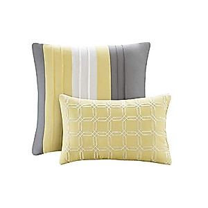 510 DESIGN Cozy Comforter Set - Geometric Honeycomb Design, All Season Down Alternative Casual Bedding with Matching Shams, Decorative Pillows, King/Cal King (104"x92"), Yellow/Grey 5 Piece