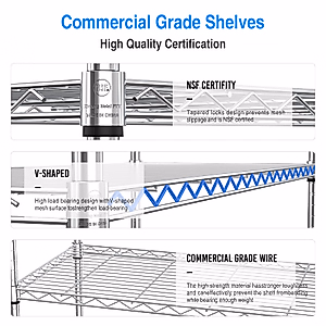 pouseayar 3 Tier NSF Metal Shelf Wire Shelving Unit, 1050lbs Capacity Heavy Duty Adjustable Storage Rack with Shelf Liners - 48" H x 48" L x 18" D for Closet Kitchen Garage Basement and More - Chrome
