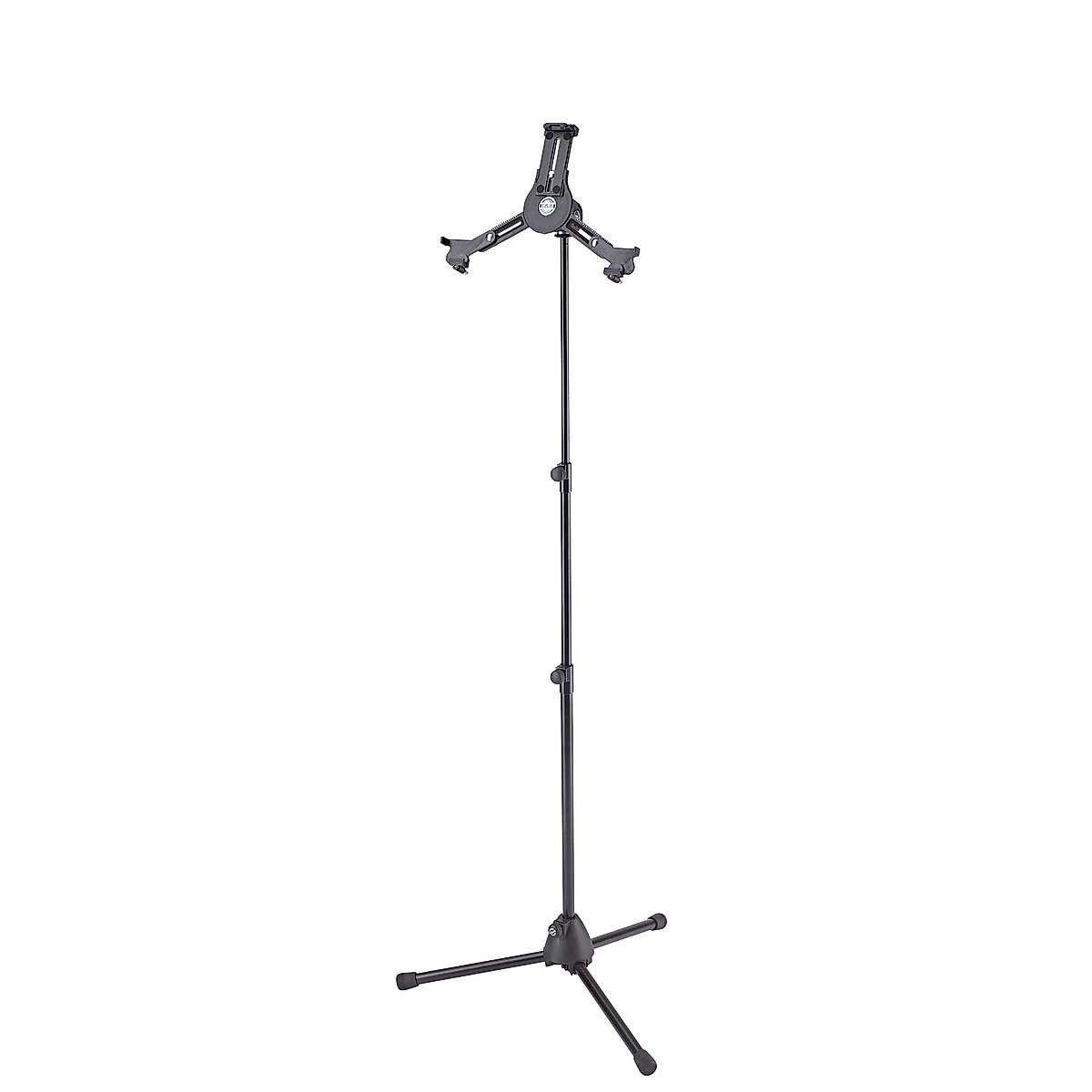 K&M Konig & Meyer 19793 Universal Tablet Mount/iPad Holder & Stand Rotate Tablet 360°, Adjustable Height, Stable Tripod Base, Studio/Remote Home Use, Portable, German Made Black