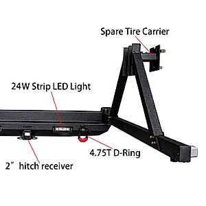 LUYWTE For 1984-2001 Cherokee XJ Rear Bumper With Spare Tire Carrier&Lights&D-Rings(Texture Black)