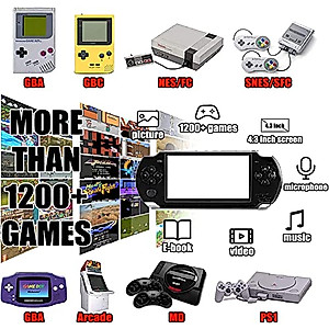 Handheld Game Console, Built-in 1200 Games 4.3’’ HD Screen Retro Gaming System, Support TV Output, Portable Rechargeable Game Console with Dual Joystick, Best Gift for Kids and Adult