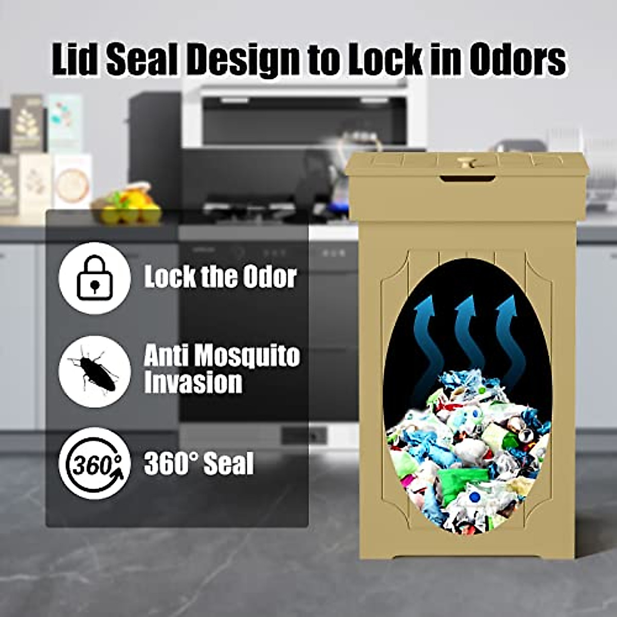 JEROAL Wood Bathroom Trash Can, 23 Gallon Kitchen Trash Can with Lid, Nordic Modern Waterproof Small Waste Basket Dog Proof Garbage Can for Kitchen, Bathroom, Bedroom, Living Room, Office, Outdoor