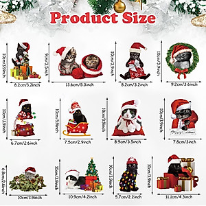 36 Pcs Black Cat Christmas Ornament for Tree Christmas Tree Ornaments Black Cat Decor Christmas Cat Wood Gift for Cat Lovers Women Men Xmas Car Hanging Ornaments