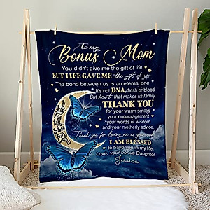 Toyshea Personalized Mom Blanket to My Bonus Mom Custom Throws Soft Bed Fleece Sherpa Butterfly Blankets for Moms Mama Mommy Mother's Day Christmas Birthday Presents Idea from Son Daughter