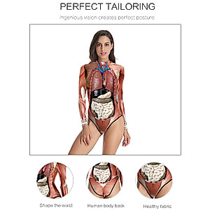 Sister Amy Womens Long Sleeve Printed Zipper Surfing One Piece Swimsuit Bathing Suit D-Human Internal Organs L/XL