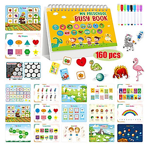 My Preschool Toys Gift for Kids & Toddlers Boy Girls,Reusable Waterproof Busy Book Quiet Book Activity Board Busy Educational Learning Toys Work Book(15 Themes-Style B)