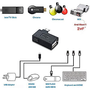 ZYF Micro USB OTG Adapter 90 Degree (Left + Right) Angled with Micro USB Charging Port for Firestick, Streaming TV Stick, PlayStaion Classic, Chromecast, Android Phone or Tablet - 2 Pack