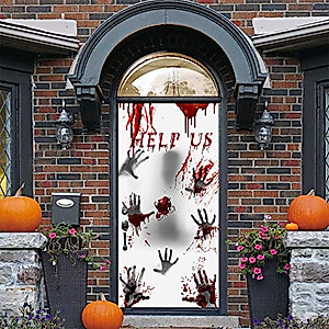 Halloween Giant Bloody Window Posters, Zombie Door Cover Help Me, Bloody Handprint Window Clings Party Decoration, Wall Poster Haunted House Door Cover, Bloody Hands Mural,Scary Halloween Window Decor