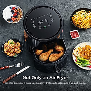 Dreo Air Fryer - 100℉ to 450℉, 4 Quart Hot Oven Cooker with 50 Recipes, 9 Cooking Functions on Easy Touch Screen, Preheat, Shake Reminder, 9-in-1 Digital Airfryer, Black, 4L (DR-KAF002)