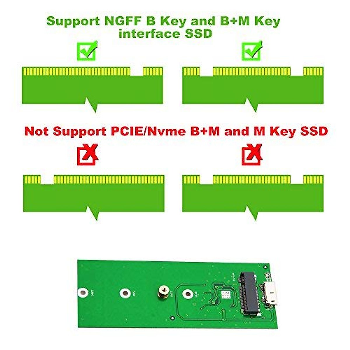 M.2 SATA SSD to USB 3.0 External SSD Reader Converter Adapter Enclosure with UASP, Support NGFF M.2 2280 2260 2242 2230 SSD with Key B/Key B+M(Can't Fit for PCIe NVMe/PCIe AHCI with Key M)