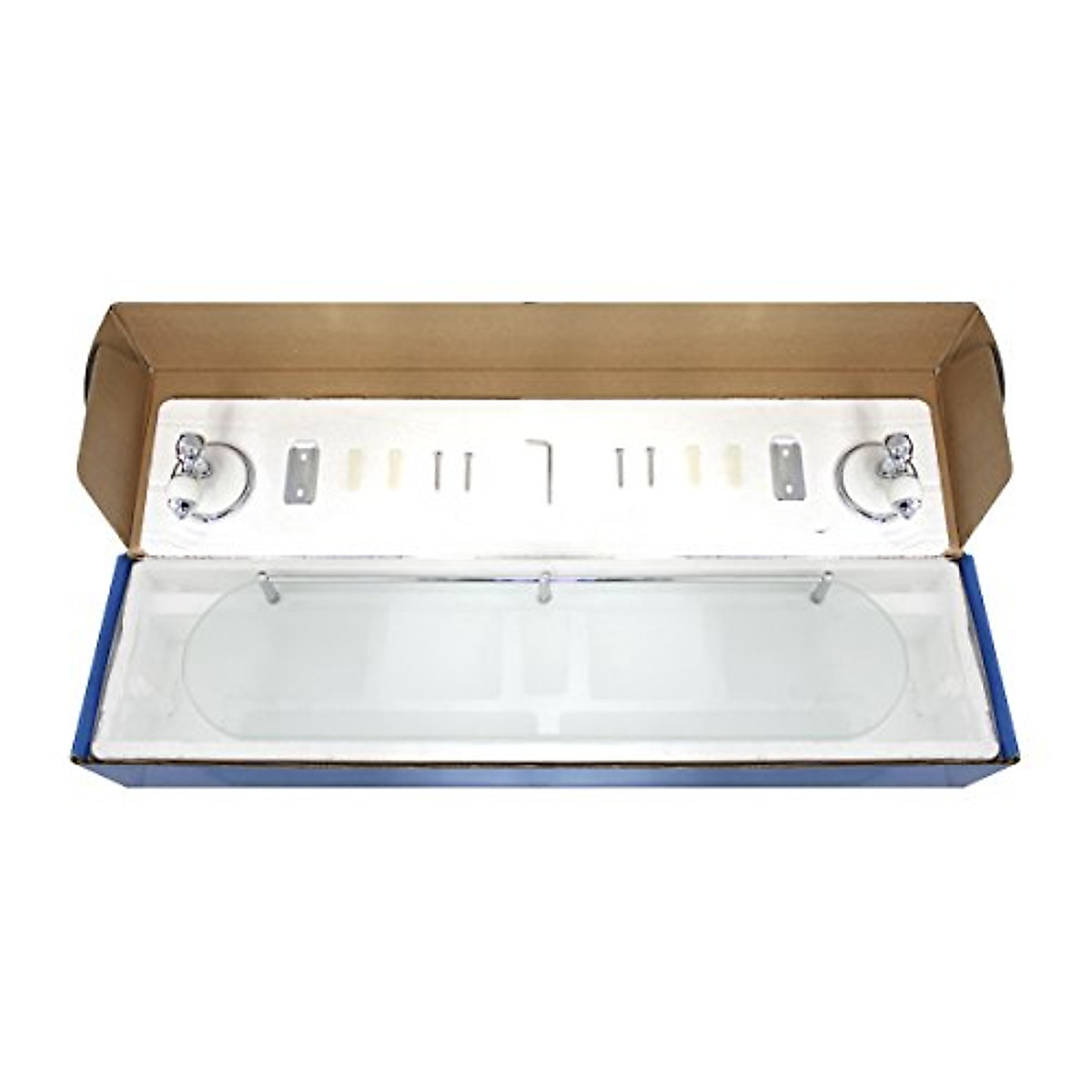 MODONA 20" Frosted Glass Shelf with Pre-Installed Rail - White Porcelain & Chrome - Arora Series - 5 Year Warrantee