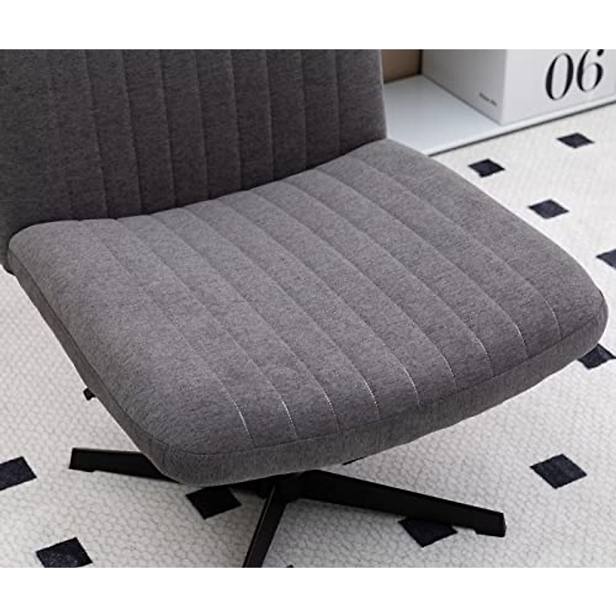 Armless Wide Office Chair No Wheels Fabric Padded Desk Chair Task Vanity Chair Swivel Home Office Desk Chair 120°Rocking Mid Back Ergonomic Computer Chair for Make Up,Small Space, Bed Room(Gray)