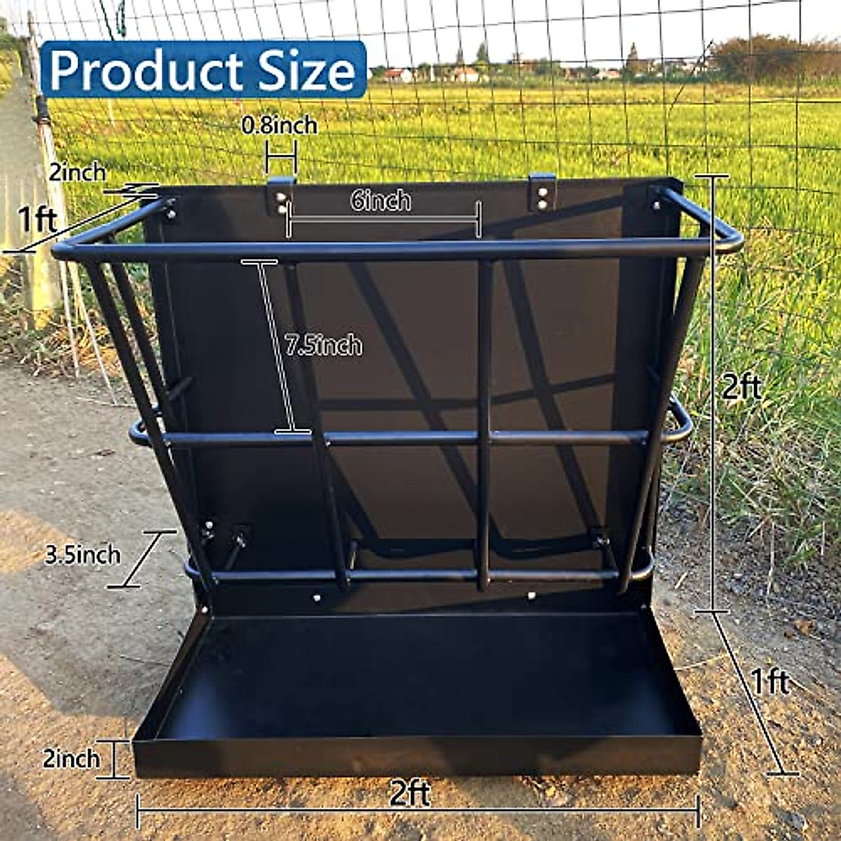 QVQE Hay Feeder Goat, 18 Gallon Multiple Sided Goat Hay Rack, Heavy Duty Iron Wall Hay Rack for Sheep with Detachable Grain Tray, Effortless Installation in Farm, Yield… (2 in 1)