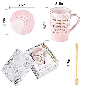 Teacher Coffee Mug, Teacher Gifts for Women, An Awesome Teacher is Not Easy to Find, Thank You, Teacher Appreciation Day, Teacher Mugs for Women Marble Mug with Box Spoon Coaster 14Oz Pink