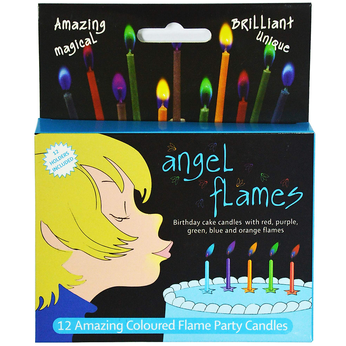 Angel Flames Birthday Candles with Cold Color Flames Happy Birthday Candles for Boys (Blue and Green Flames, 12 per Box, Holders Included)