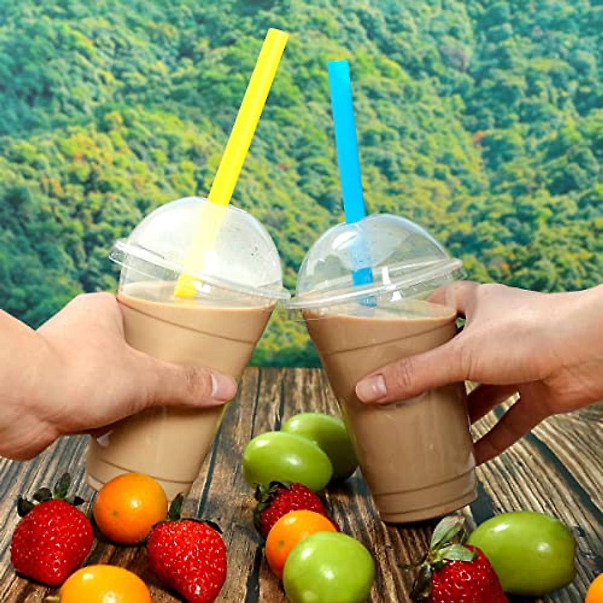 100 Pcs Individually Packaged Pointed Jumbo Smoothie Straws,Disposable Individually Wrapped Plastic Lengthen Milkshake Boba Straw (0.43" Diameter and 9.45" long) (Colorful)