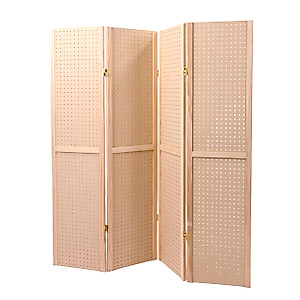SSWBasics 5 Foot 4-Panel Folding Pegboard Display, Display Walls for Craft Shows, Privacy Screen Natural Wood Room Divider, Perfect for Trade Shows, Flea Markets, and Home Organization
