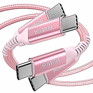 60W USB C to USB C Cable 10 ft Pink, 2-Pack, Awnuwuy Long Type-C Fast Charging Charger Cord Compatible with Samsung Galaxy S22 Ultra S22+ S21 S20 Note 20 20+ 10, Google Pixel 6 5 4 XL, MacBook Pro/Air