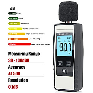 XinJiaYi Decibel Meter, Portable SPL Meter (Sound Pressure Level Meter), Digital Noise Meter, Range 30-130 dB(A) db Meter, Noise Volume Sound Monitoring Tester (Battery Included) Gray