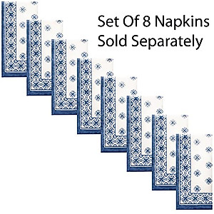 Newbridge Mykonos Blue Mediterranean Tile Bordered Fabric Tablecloth - Blue Medallion Print Indoor/Outdoor, Stain Resistant, No-Iron Tablecloth, 52 Inch x 70 Inch Oblong/Rectangle