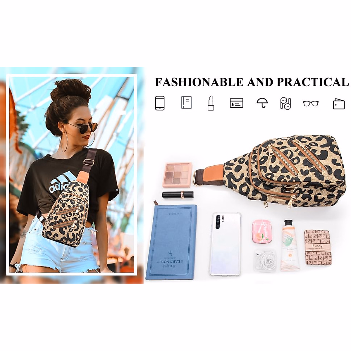 Multipurpose Leather Sling Bag, Shoulder Sling Bag, Crossbody Sling Backpack for Women, Fits 7.9 inch Tablet