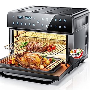 26.3QT/25L Extra-Large Air Fryer Toaster Oven, Convection Oven Countertop, Bake & Broil, 12-in-1 Air Fryer Convection Toaster Oven Combo, Digital Control Multifunction Pizza Oven, Black Nonstick Stainless Steel