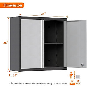 Metal Wall Storage Cabinet with Two Door and Adjustable Shelves,Cabinet Wall Mount for Garage Workshop,Kitchen Dining, Living Room