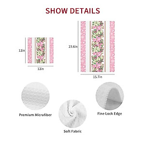 Hokiten Pink Poinsettia Christmas Waffle Kitchen Towels Dishcloths, Xmas Berry Botanical Winter Snowflake Absorbent Dish Towels | Hand Towels for Bathroom/Bar, 12 x 12 Inch, 2 Pcs